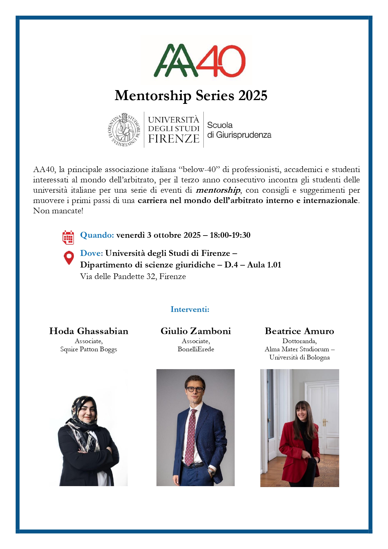 Mentorship Series in Florence! – The Italian below40 Arbitration Association